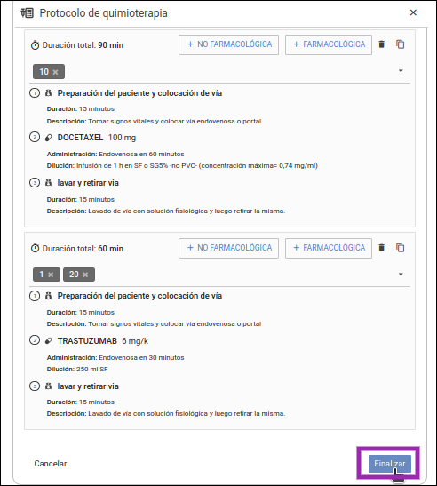 ¿Cómo agregar una secuencia a un protocolo de quimioterapia?